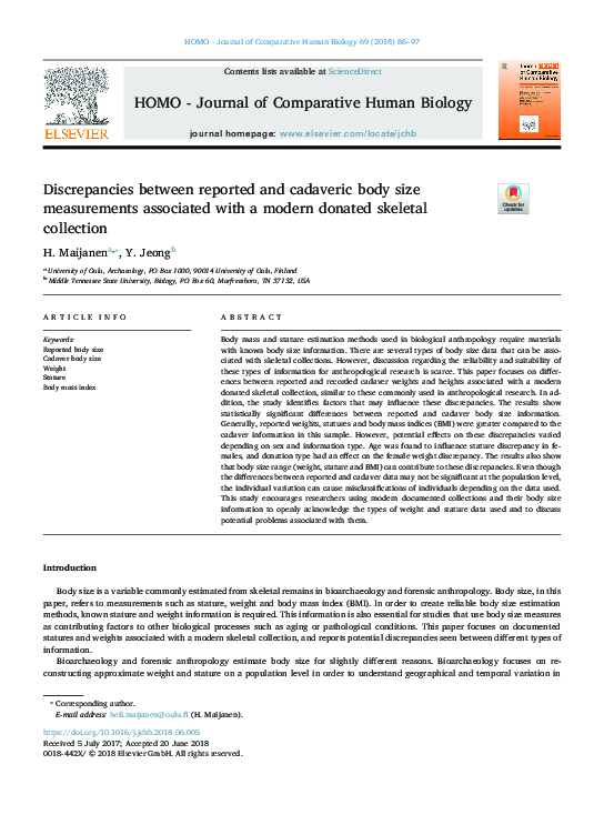 (PDF) Discrepancies between reported and cadaveric body size ...