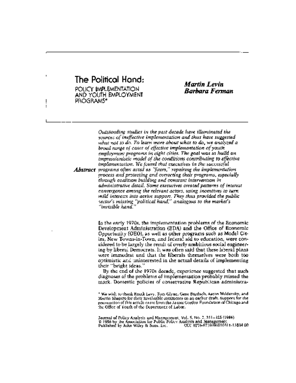 (PDF) The Political Hand: Policy Implementation and Youth Employment ...