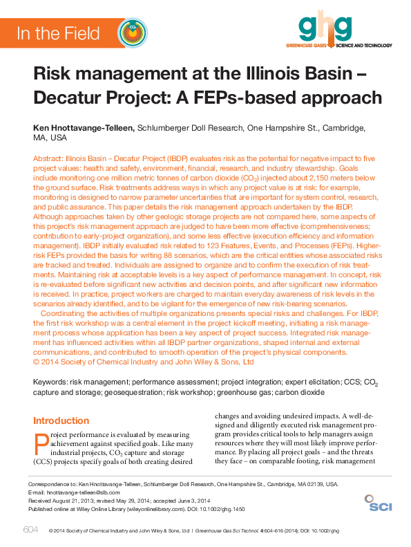 (PDF) Risk management at the Illinois Basin - Decatur Project: A FEPs ...