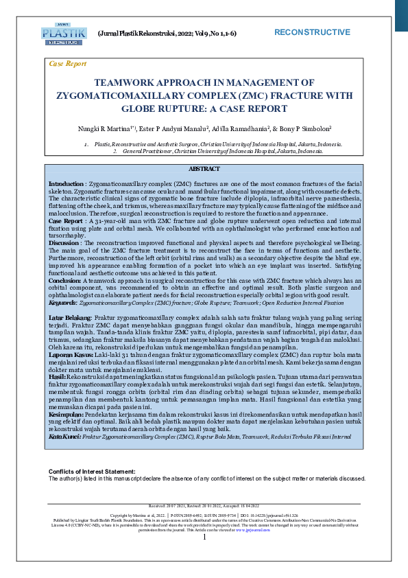 (PDF) Teamwork Approach in Management of Zygomaticomaxillary Complex (ZMC) Fracture with Globe ...
