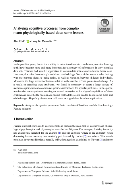 (PDF) Analyzing cognitive processes from complex neuro-physiologically based data: some lessons