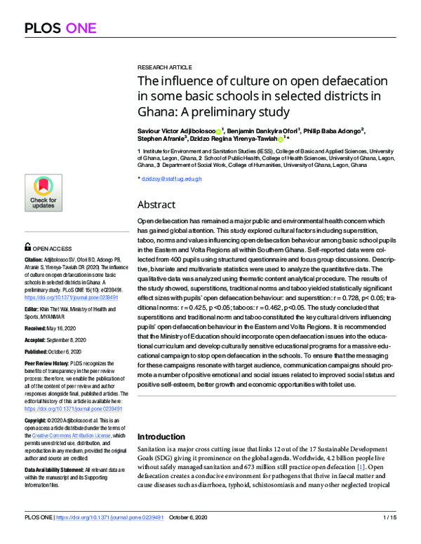 (PDF) The influence of culture on open defaecation in some basic ...