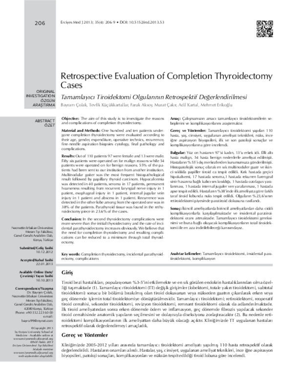 (PDF) Retrospective Evaluation of Completion Thyroidectomy Cases