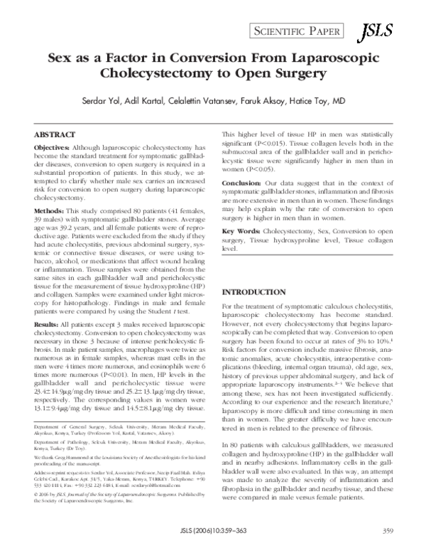 (PDF) Sex as a factor in conversion from laparoscopic cholecystectomy to open surgery