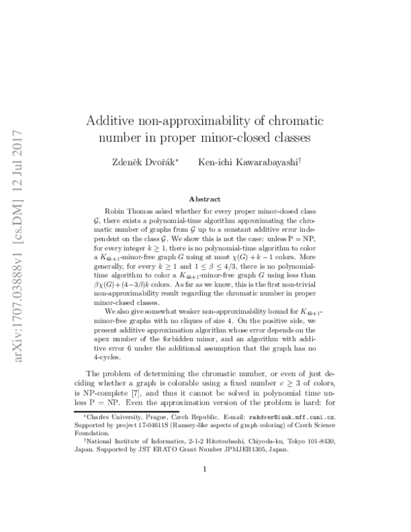 (PDF) Additive non-approximability of chromatic number in proper minor ...