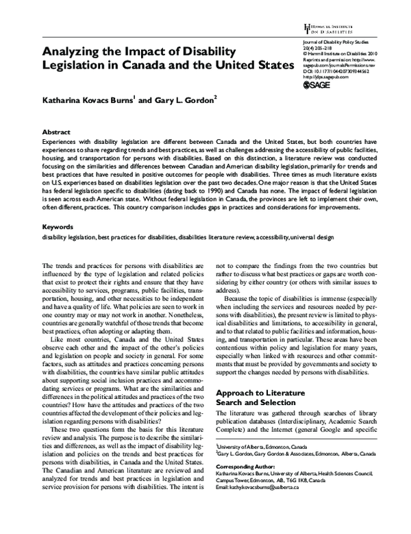 (PDF) Analyzing the Impact of Disability Legislation in Canada and the ...