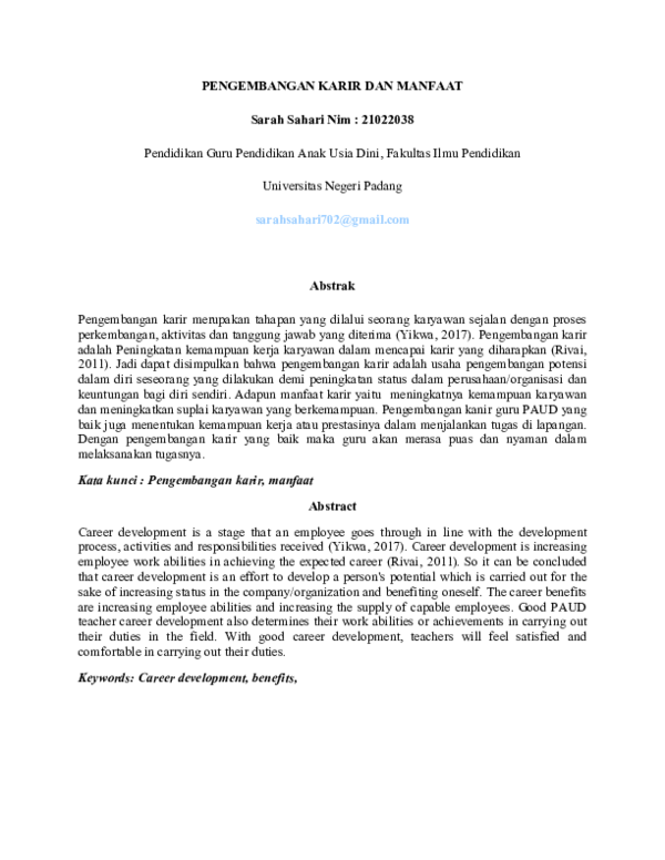 (PDF) PENGEMBANGAN KARIR DAN MANFAAT