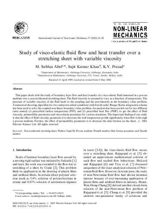 (PDF) Study of visco-elastic fluid flow and heat transfer over a ...