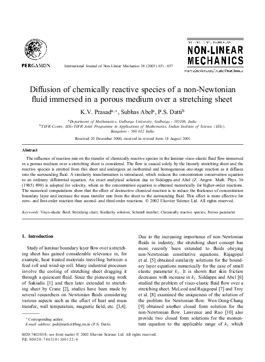 (PDF) Diffusion of chemically reactive species of a non-Newtonian fluid ...