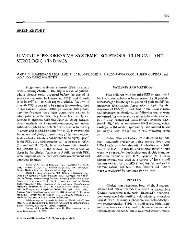 Juvenile progressive systemic sclerosis: Clinical and serologic findings