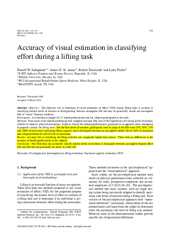 (PDF) Accuracy of visual estimation in classifying effort during a ...