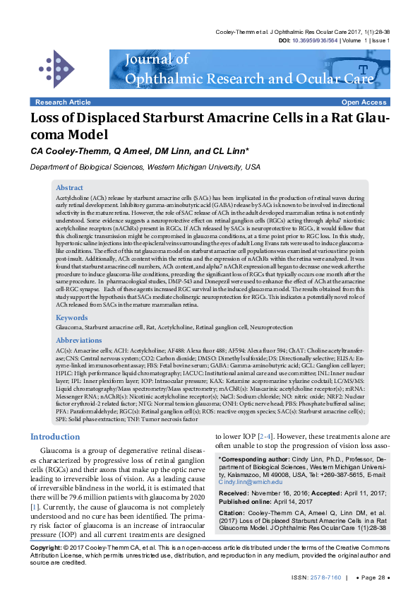 (PDF) Loss of Displaced Starburst Amacrine Cells in a Rat Glaucoma Model