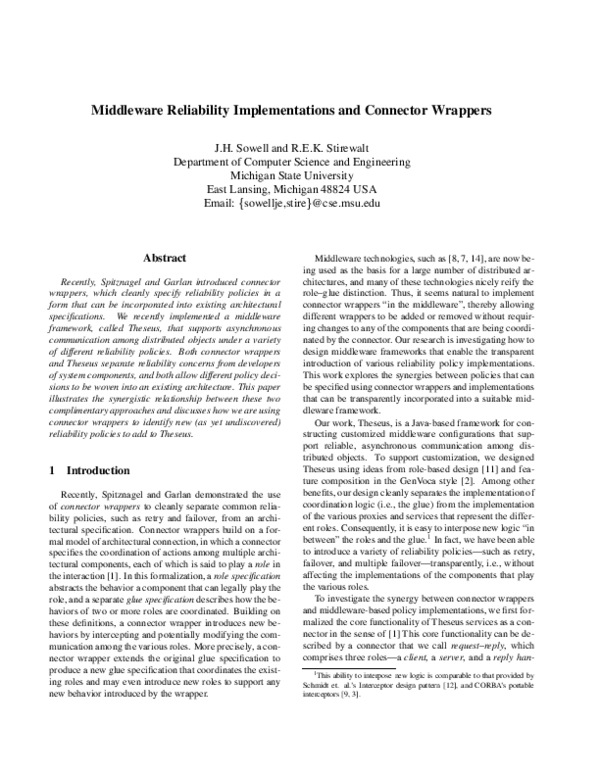 (PDF) Middleware reliability implementations and connector wrappers