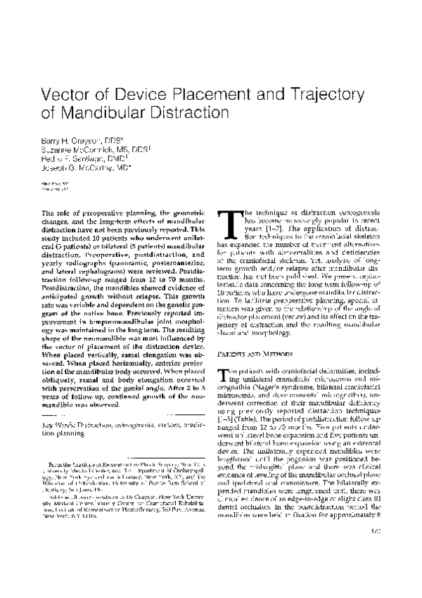 (PDF) Vector of Device Placement and Trajectory of Mandibular Distraction