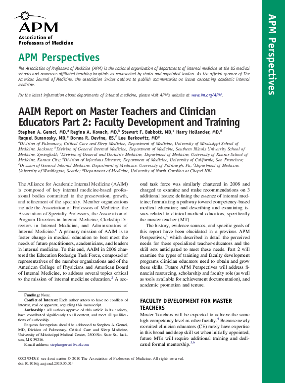 (PDF) AAIM Report on Master Teachers and Clinician Educators Part 2 ...