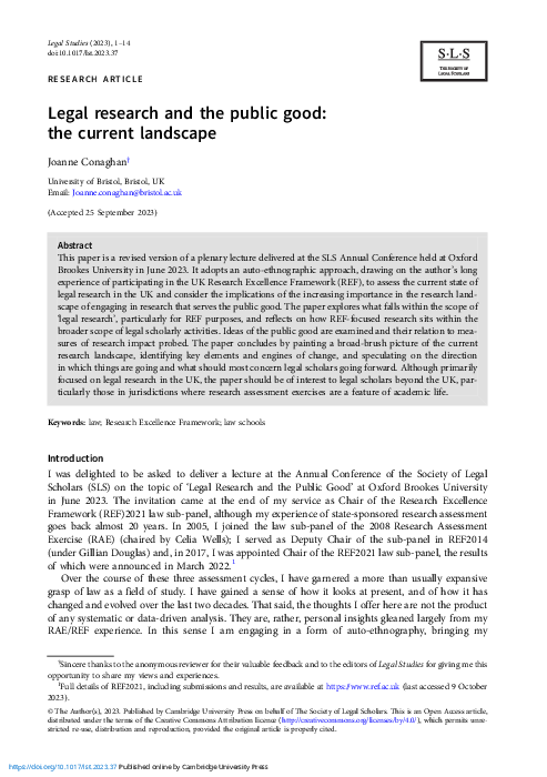 (PDF) Legal research and the public good: the current landscape