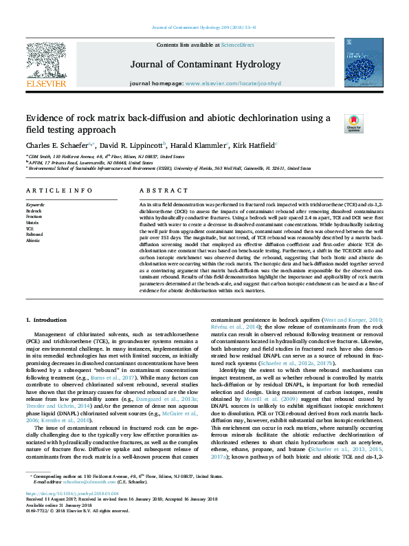(PDF) Evidence of rock matrix back-diffusion and abiotic dechlorination ...