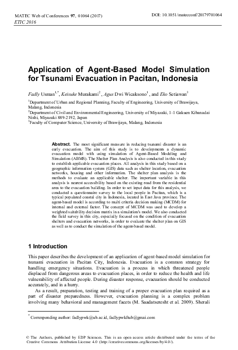 (PDF) Application of Agent-Based Model Simulation for Tsunami Evacuation in Pacitan, Indonesia