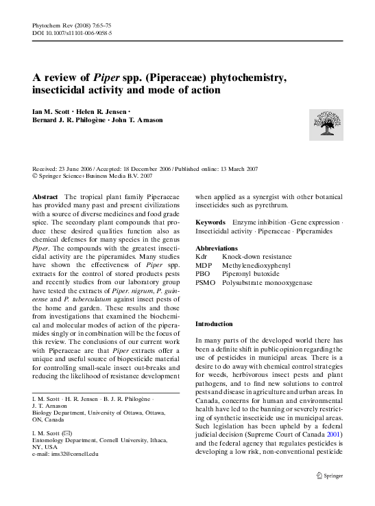 (PDF) A review of Piper spp. (Piperaceae) phytochemistry, insecticidal ...