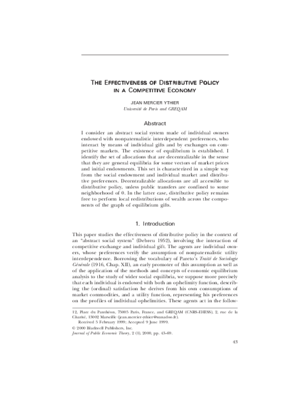 (PDF) The effectiveness of distributive policy in a competitive economy
