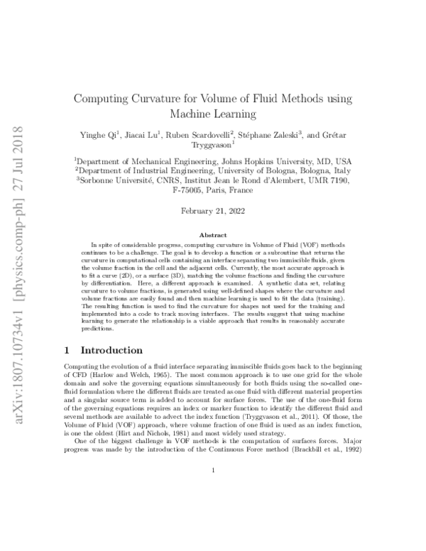 (PDF) Computing curvature for volume of fluid methods using machine learning