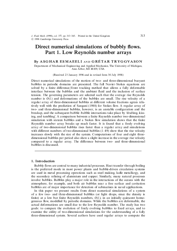 (PDF) Direct numerical simulations of bubbly flows Part 2. Moderate Reynolds number arrays