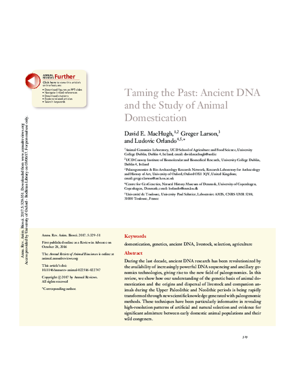 (PDF) Taming the Past: Ancient DNA and the Study of Animal Domestication