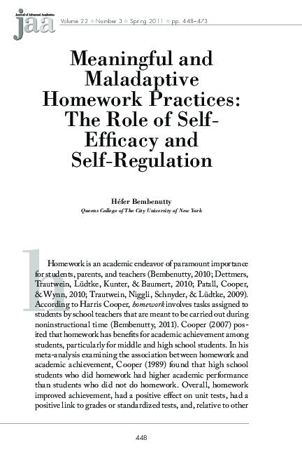 (PDF) Meaningful and Maladaptive Homework Practices: The Role of Self-Efficacy and Self-Regulation