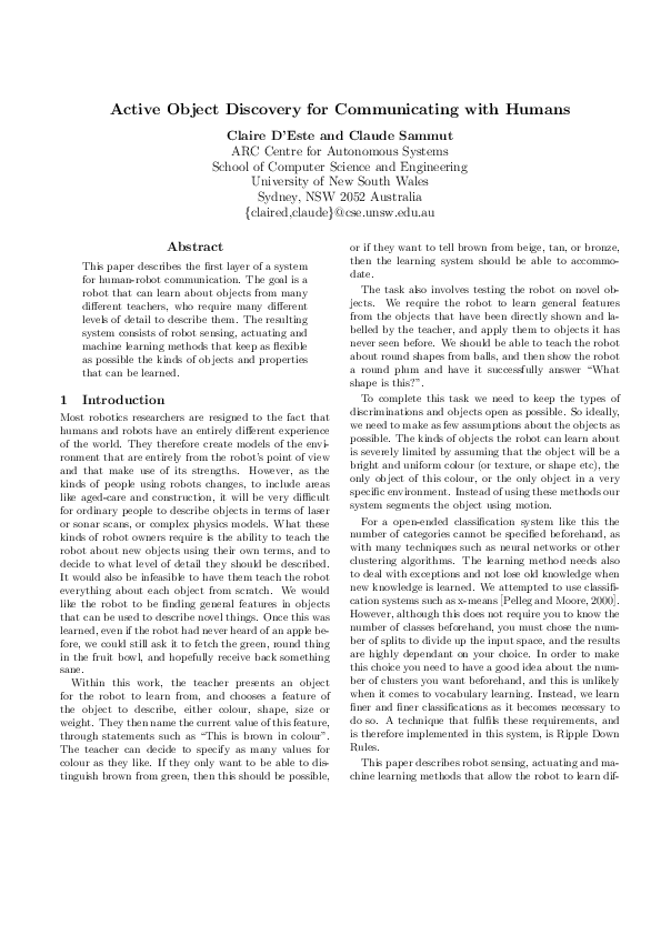(PDF) Active object discovery for communicating with humans