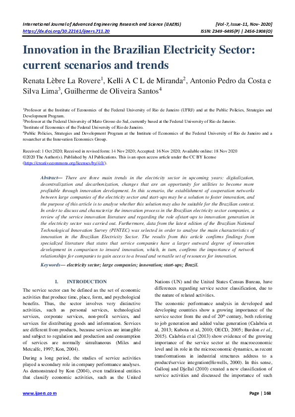 (PDF) Innovation in the Brazilian Electricity Sector: current scenarios ...