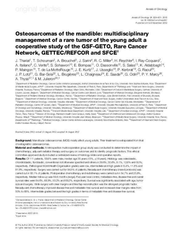 (PDF) Osteosarcomas of the mandible: multidisciplinary management of a ...