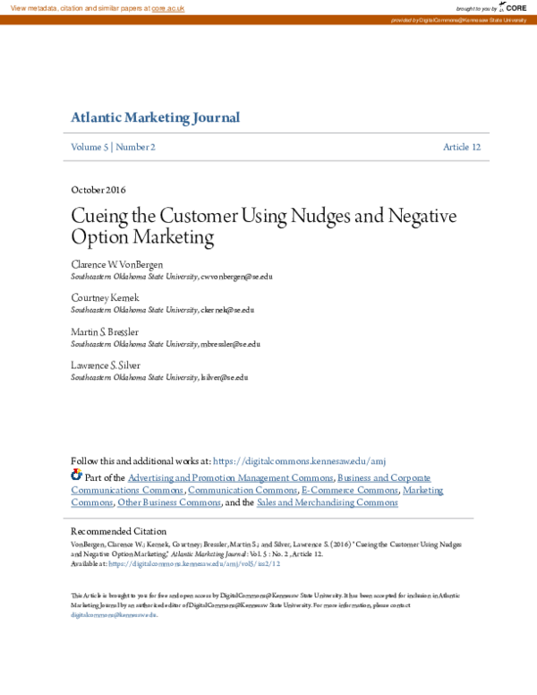 (PDF) Cueing the Customer Using Nudges and Negative Option Marketing