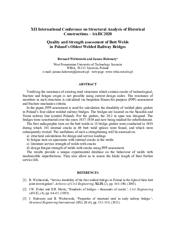 (PDF) Quality and Strength Assessment of Butt Welds in Poland’s Oldest ...