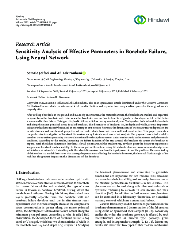 (PDF) Sensitivity Analysis of Effective Parameters in Borehole Failure, Using Neural Network