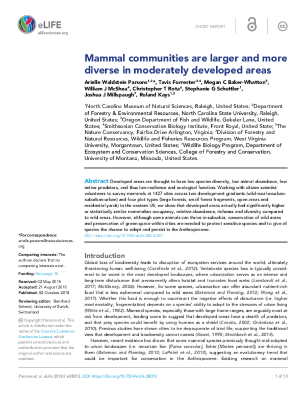 (PDF) Mammal communities are larger and more diverse in moderately ...