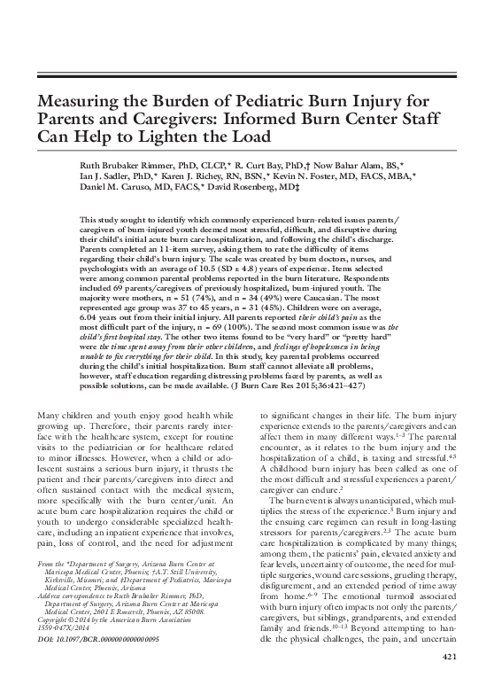 (PDF) Measuring the Burden of Pediatric Burn Injury for Parents and ...