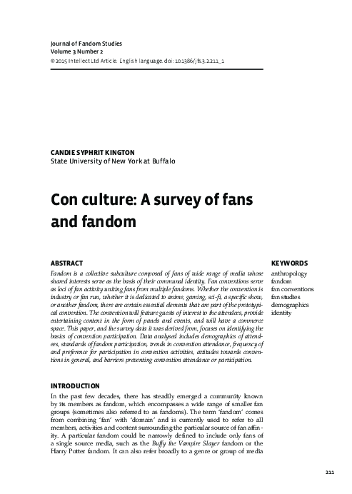 (PDF) Con culture: A survey of fans and fandom