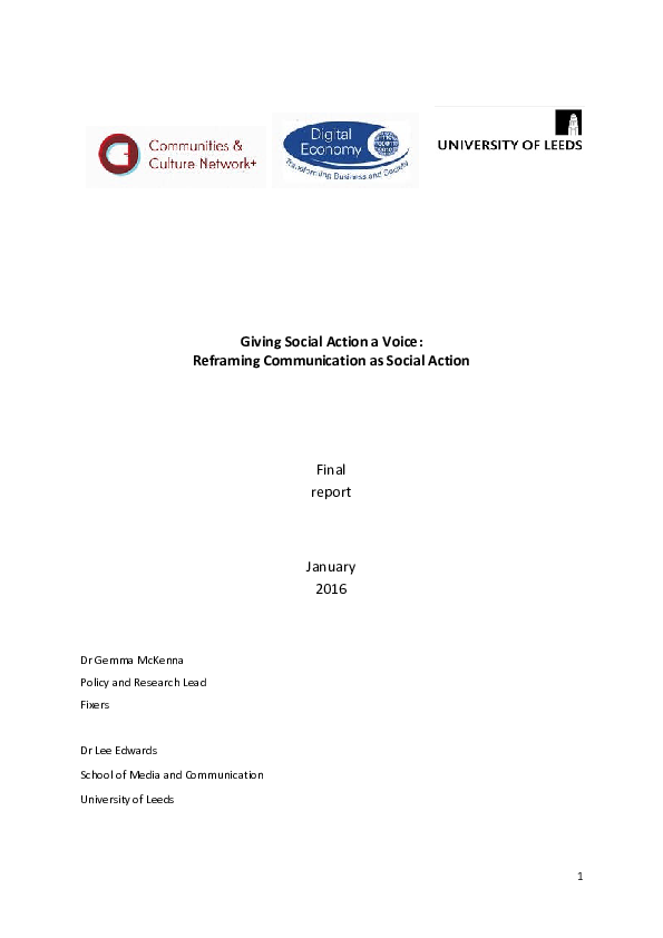 (PDF) Giving Social Action a Voice: Final Report