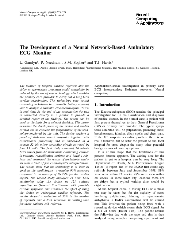 (PDF) Neural Network ECG Monitor: Development & Impact