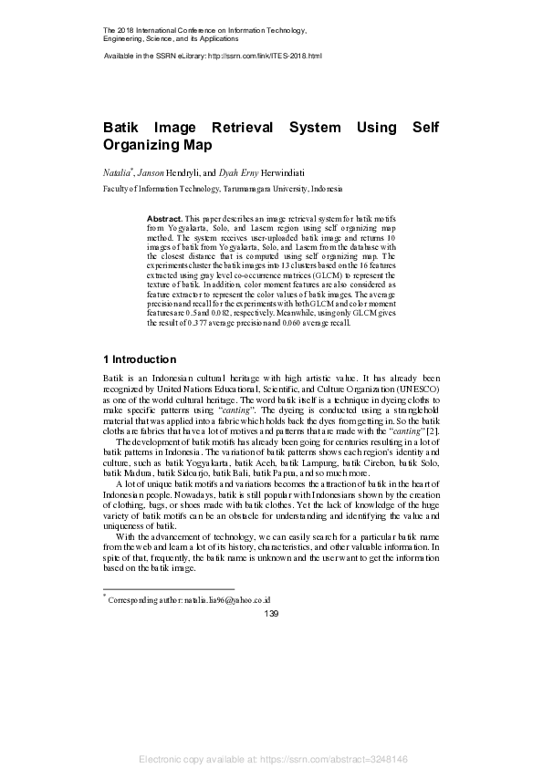 (PDF) Batik Image Retrieval System Using Self Organizing Map