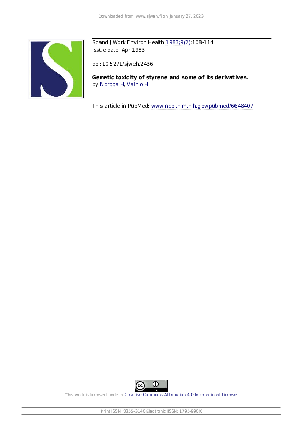 (PDF) Genetic toxicity of styrene and some of its derivatives