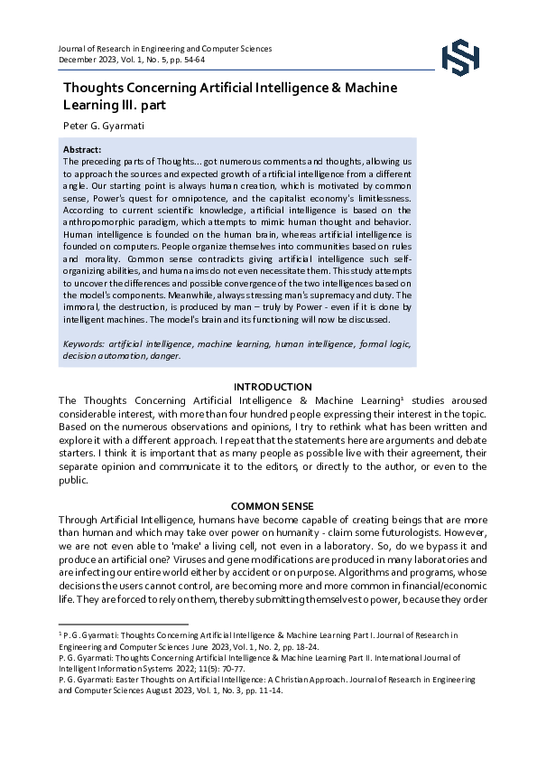 (PDF) Thoughts Concerning Artificial Intelligence & Machine Learning III. part