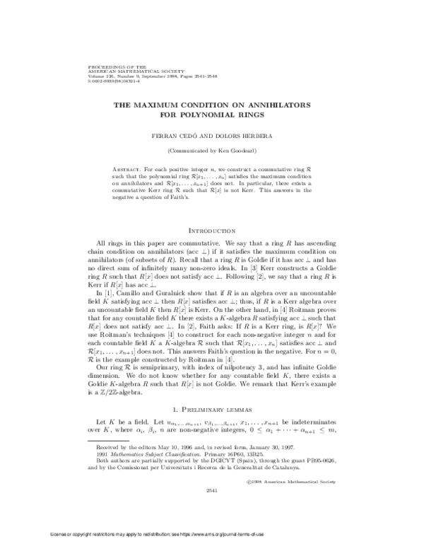 (PDF) The maximum condition on annihilators for polynomial rings