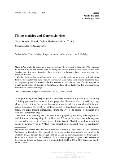 (PDF) Tilting modules and Gorenstein rings