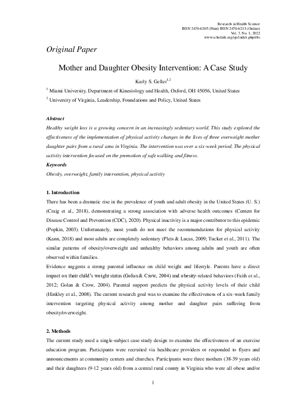 (PDF) Mother and Daughter Obesity Intervention: A Case Study