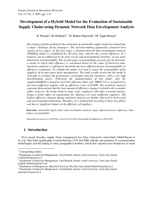 (PDF) Development of a Hybrid Model for the Evaluation of Sustainable Supply Chains using ...