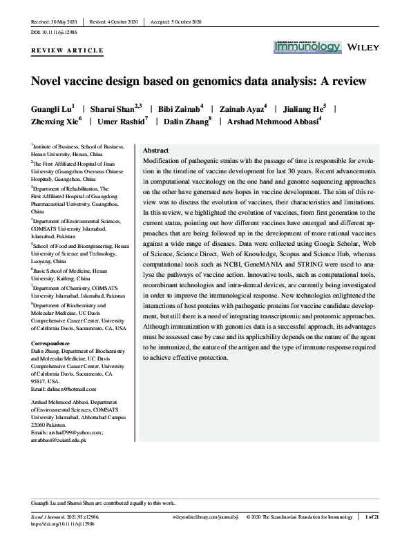 (PDF) Novel vaccine design based on genomics data analysis: A review