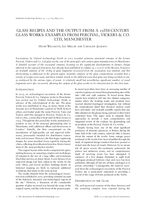 (PDF) GLASS RECIPES AND THE OUTPUT FROM A 19TH-CENTURY GLASS WORKS ...