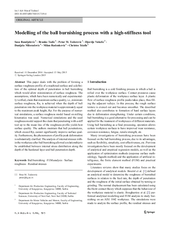 Pdf Modelling Of The Ball Burnishing Process With A High Stiffness Tool