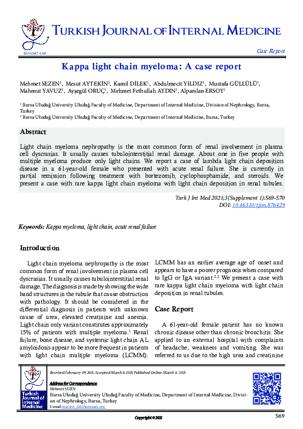 (PDF) Kappa light chain myeloma: A case report | Emin Aytekin ...